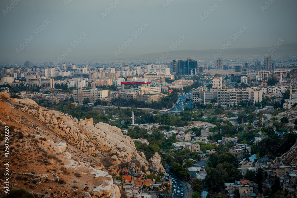 Panoramic view of Damascus, the capital of Syria, with modern and ...