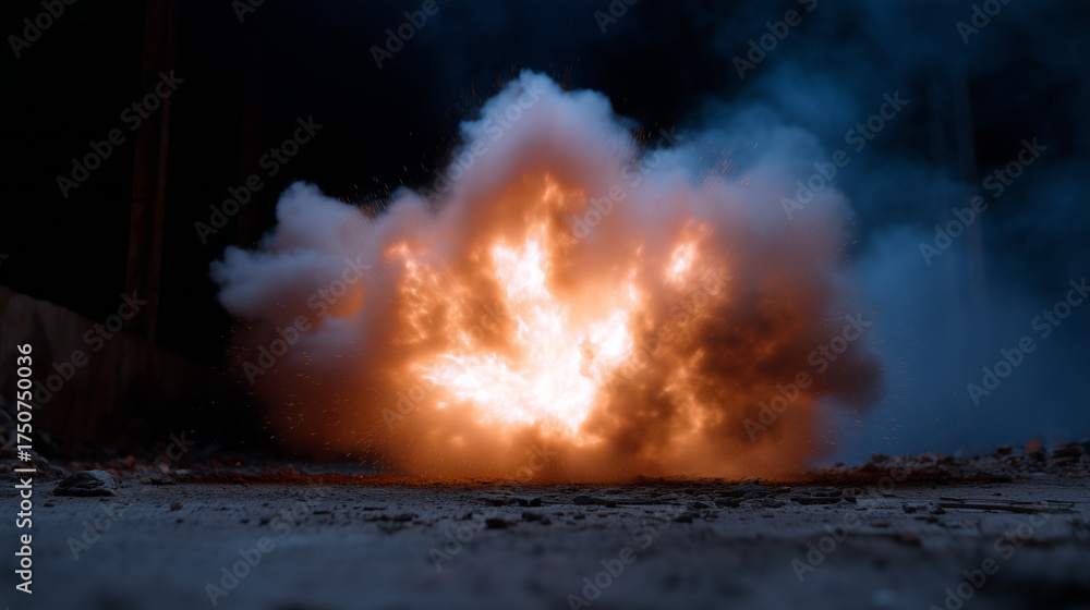 cinematic fire explosion effect in slow motion, massive burst of flames ...