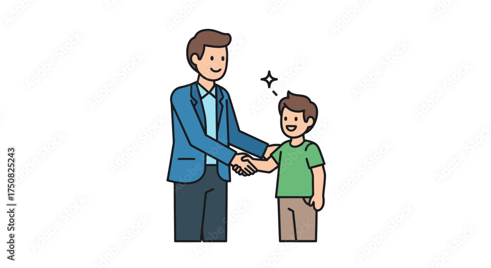 Cartoon illustration capturing a positive interaction between an adult ...