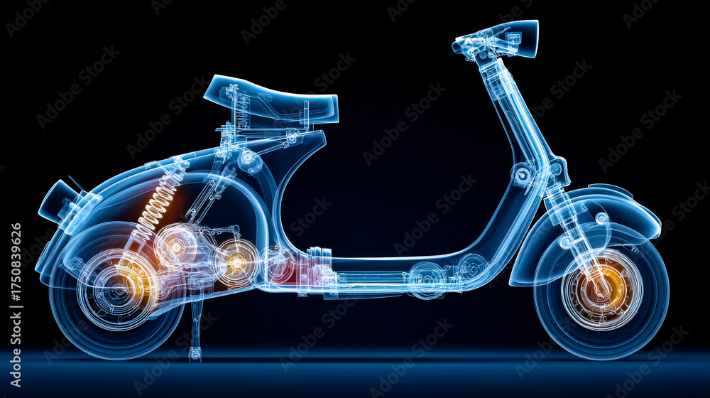 Anatomy of a city scooter: the body is translucent, the gears are ...