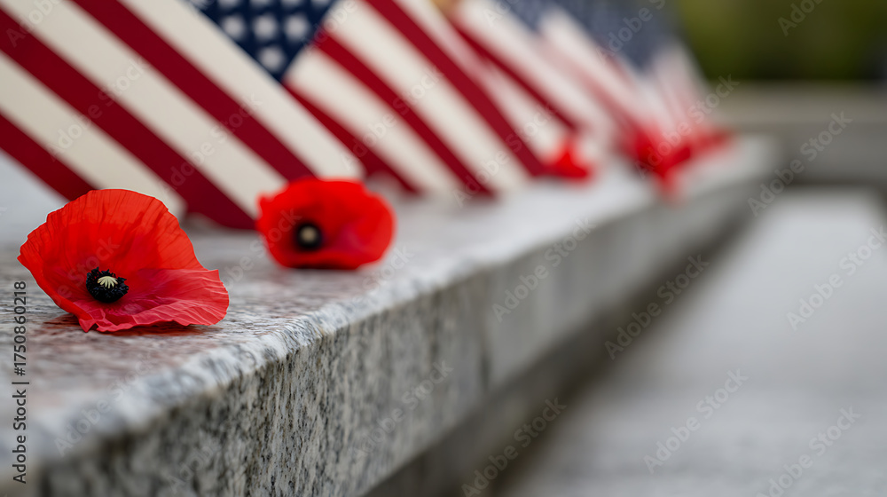Poppies and flags serve as symbols of remembrance and honor for fallen ...