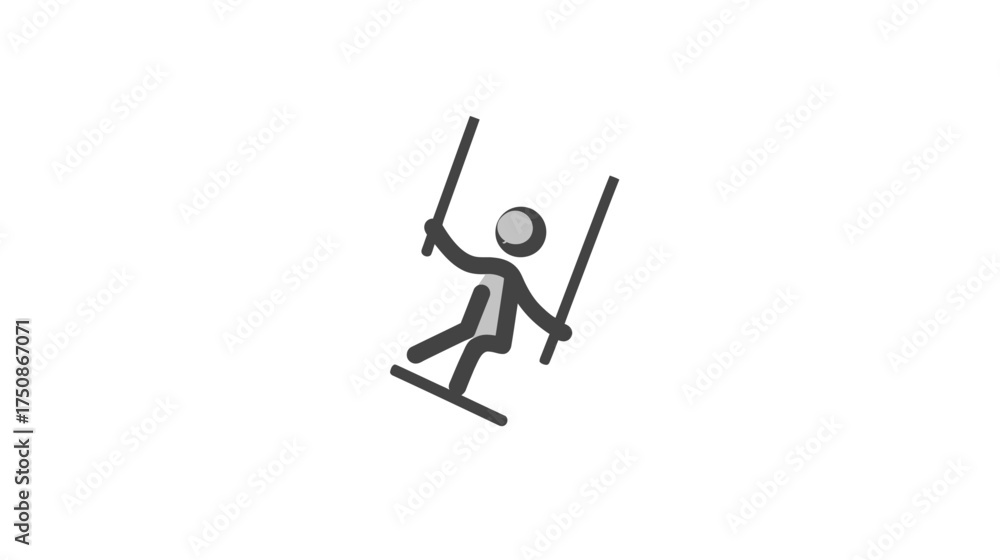 Simple stick figure icon of a person swinging on a playground swing ...