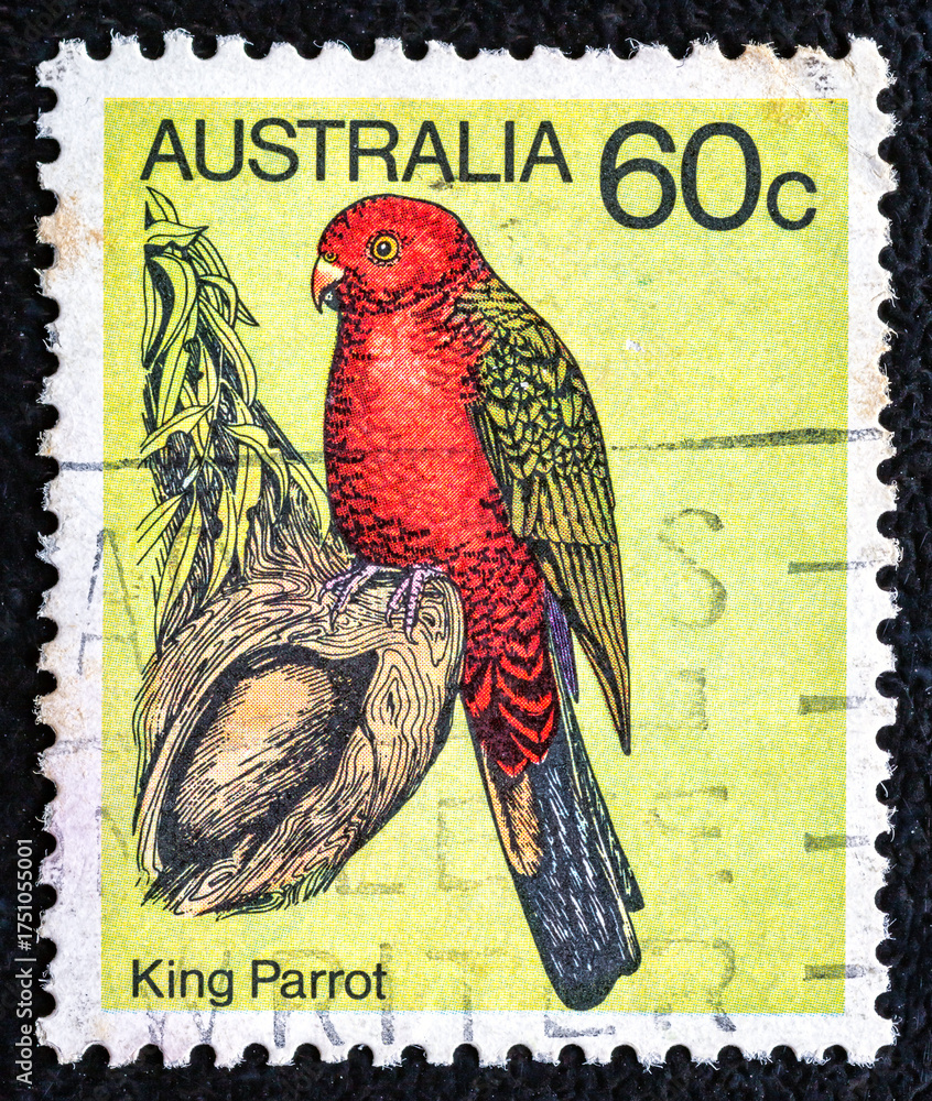 AUSTRALIA - CIRCA 1980:A Stamp shows image of a King Parrot from the ...