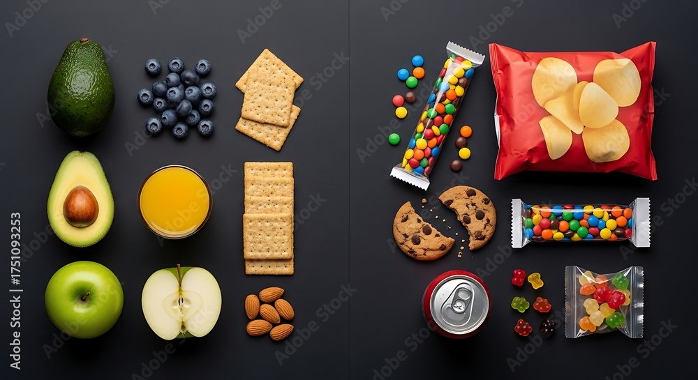 Healthy vs Unhealthy Food Choices - A Visual Comparison. Stock Photo ...