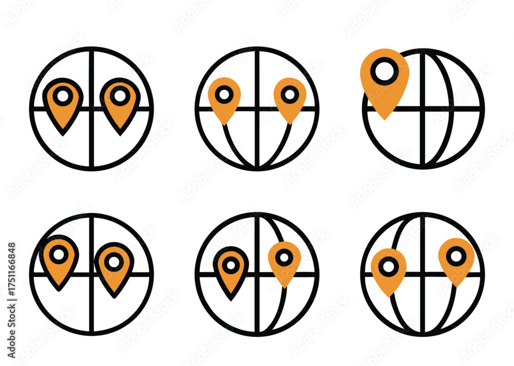 Global Location Icons showing different marker counts and positions ...