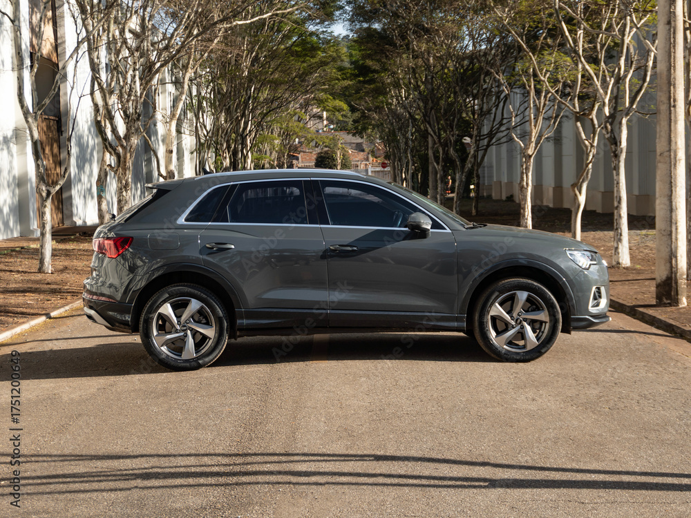 Grey Audi Q3 luxury SUV side profile, Modern german crossover parked on ...