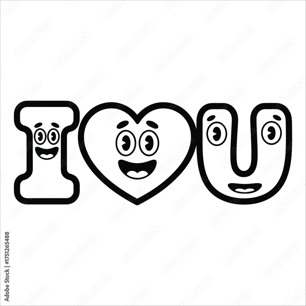 Whimsical i love you design featuring cartoon letters and a heart with ...
