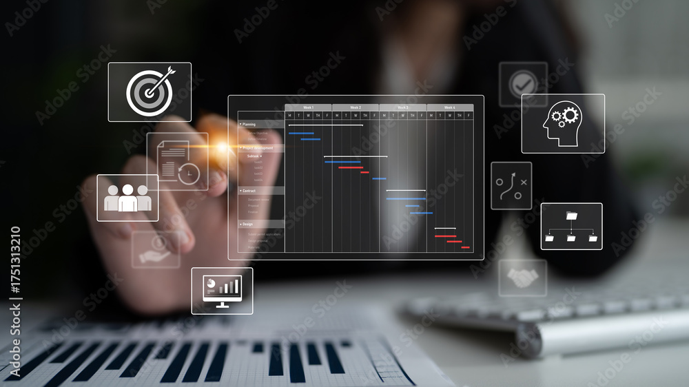 Project management dashboard showing timeline, tasks, milestones, and ...