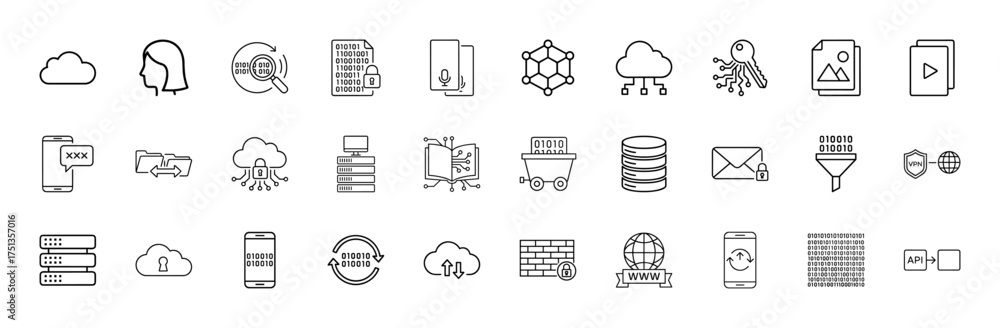 Data and network technology line icon set. Vector pictograms of cloud ...