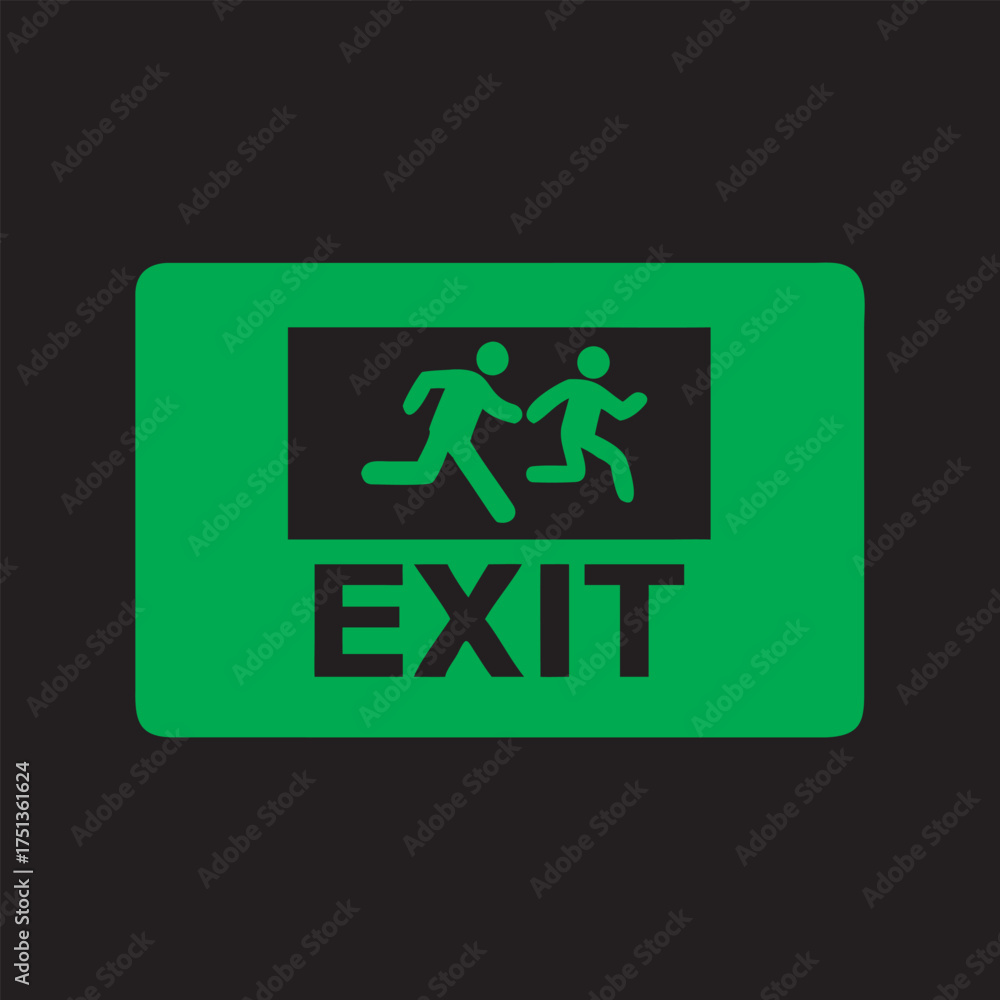 Green illuminated running man exit sign with bold text for emergency ...