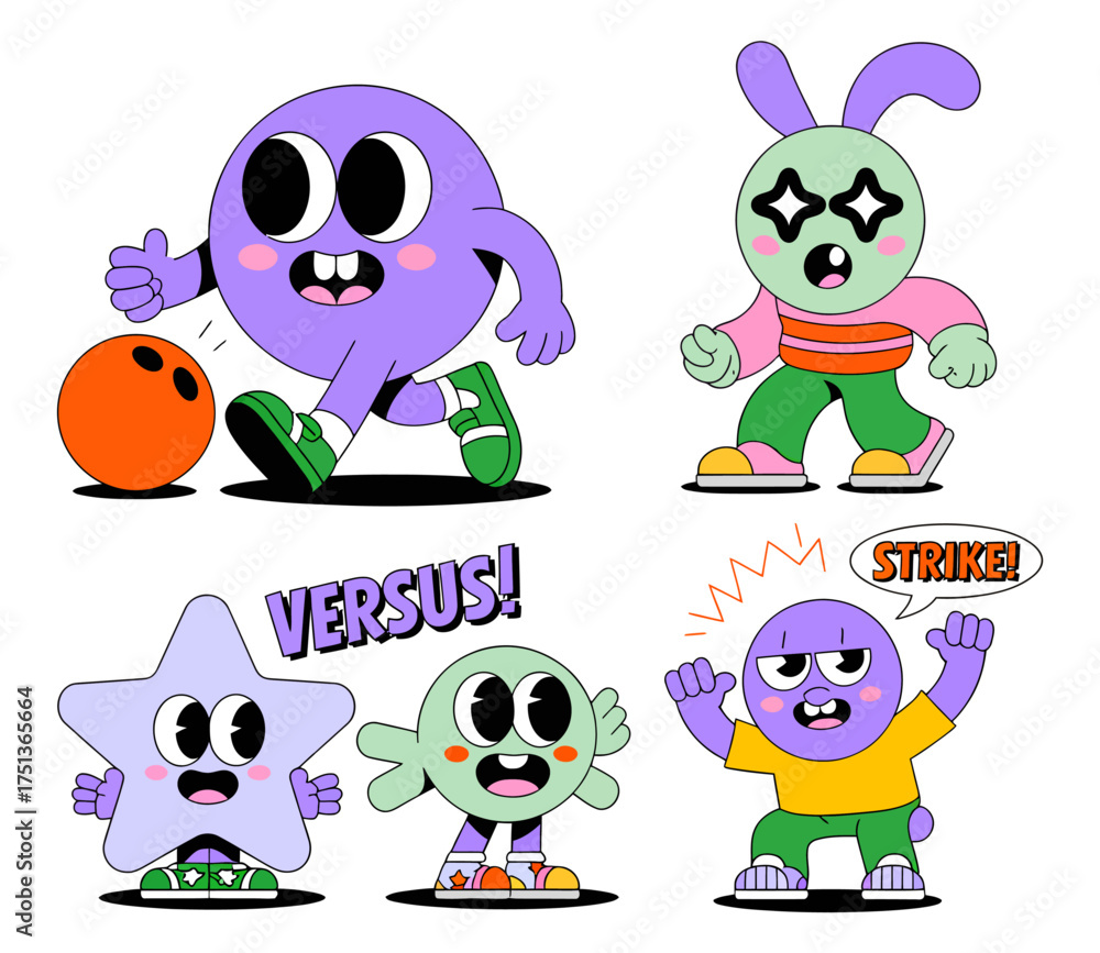 Four colorful and expressive cartoon characters in a fun, retro ...