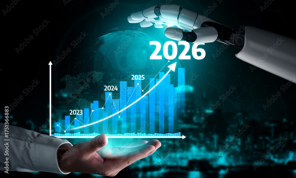 A visually striking image featuring a robotic hand extending over a ...
