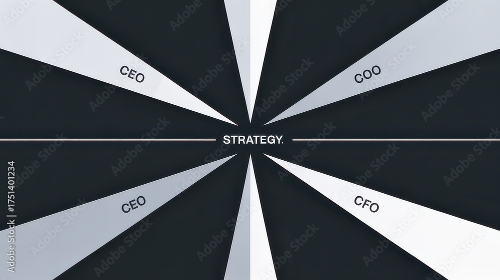 Strategy concept with ceo coo and cfo titles radiating from the center ...