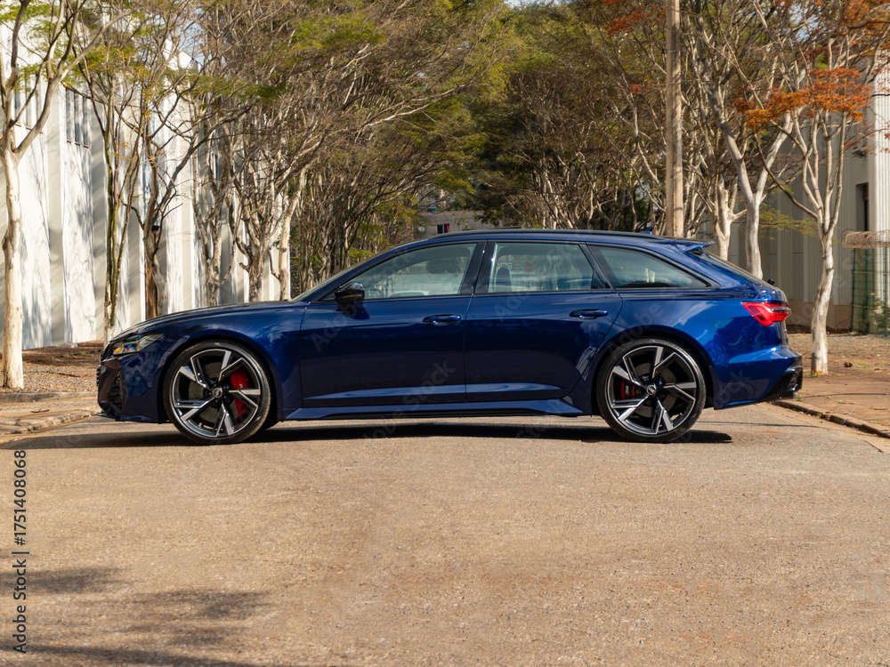 Blue Audi RS6 Avant C8 side profile, German high performance luxury ...