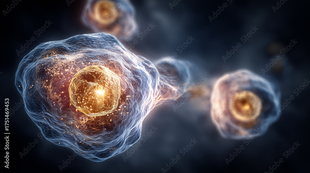 Foto de Stock Chain of cells undergoing division and differentiation ...