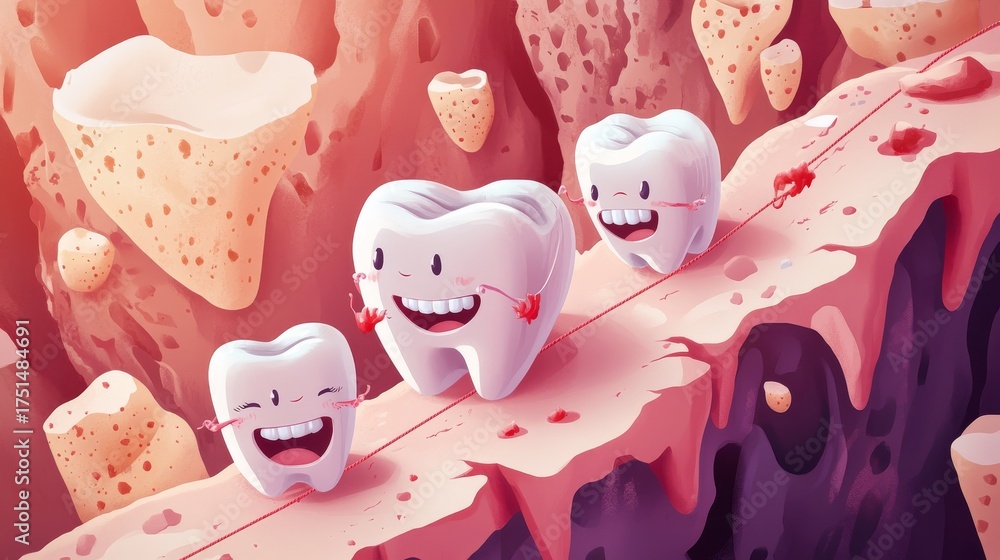 Ilustracja bez tantiem: Isometric vector scene of happy tooth family ...
