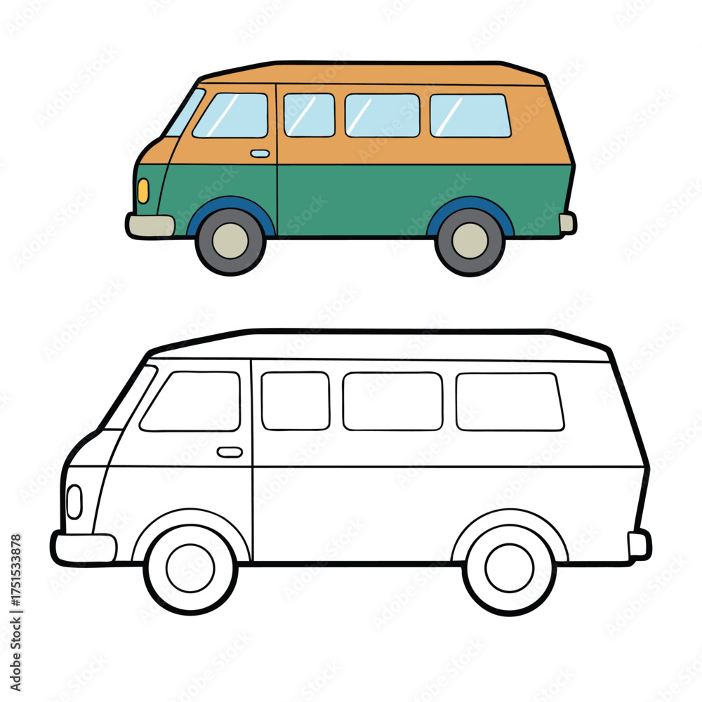 Image vectorielle Stock A simple minivan coloring page shows a family ...
