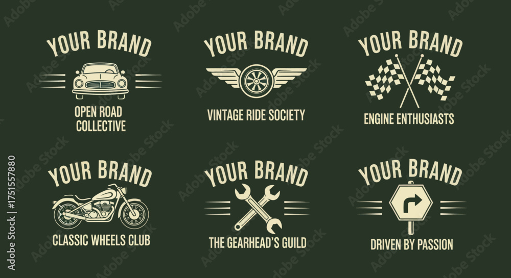 Vintage Car Club Badges and Logos for Automotive Enthusiasts. Stock ...