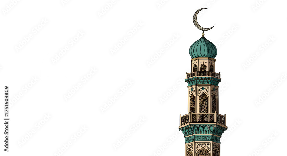 Mosque minaret with crescent moon for Islamic prayer isolated PNG with ...