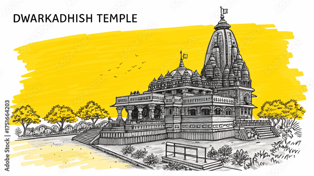 Dwarkadhish Temple Landscape, Gujarat – Indian Heritage Tourism Artwork ...