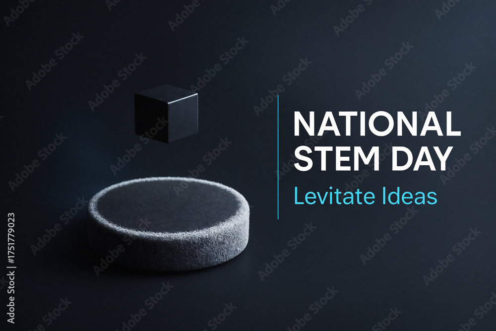 Ilustración de Stock Levitating black cube above round base with text ...