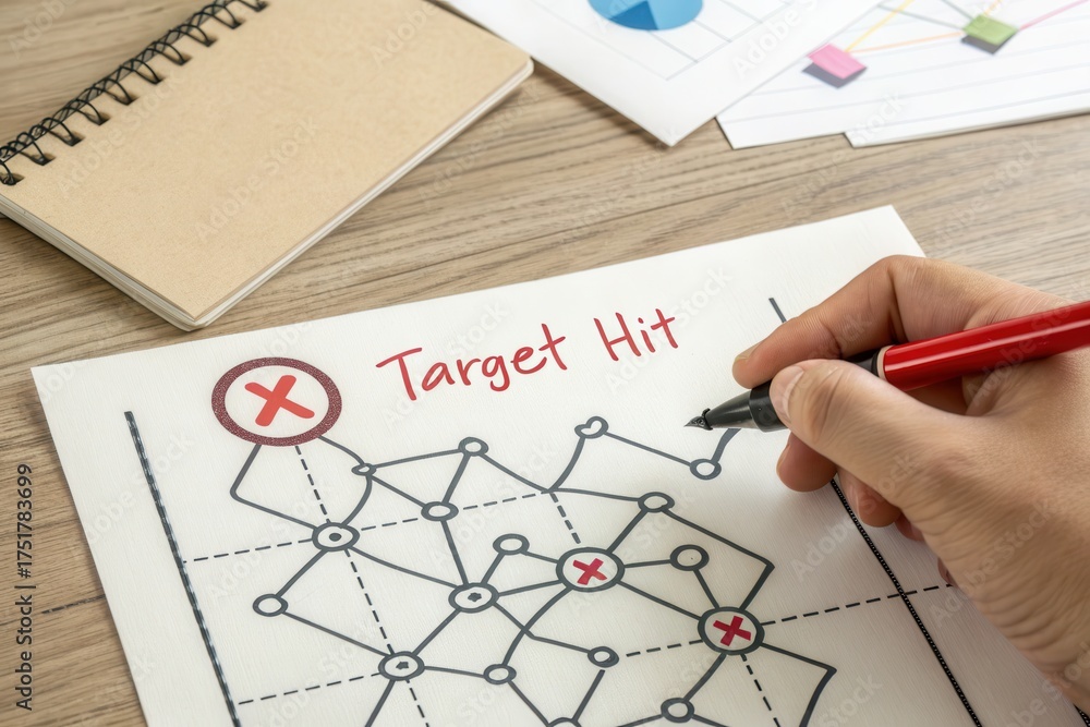 Hand drawing a network diagram with target hit points Stock Photo ...