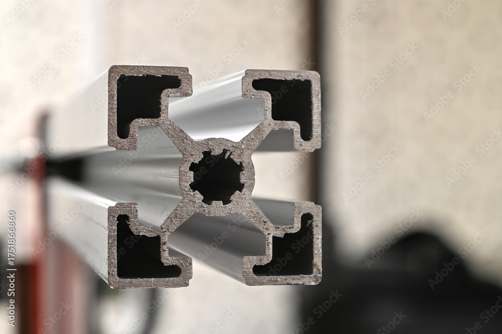 Close-up of an aluminum extrusion profile showing its detailed cross ...