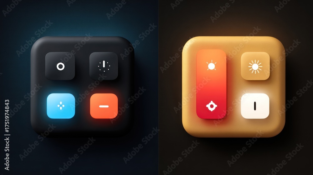 Minimalist UI Icons: Dark Mode vs. Light Mode Interface Elements Stock ...