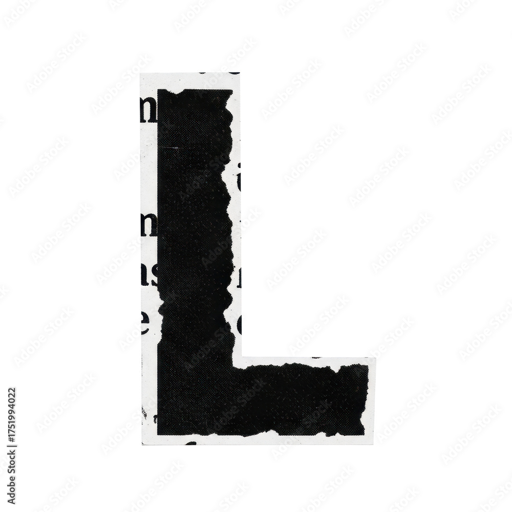 Torn newspaper letter L graphic design element with textured font for ...