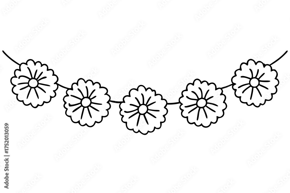Marigold Flower Garland Vector, Cempasúchil Floral Decoration for Día ...