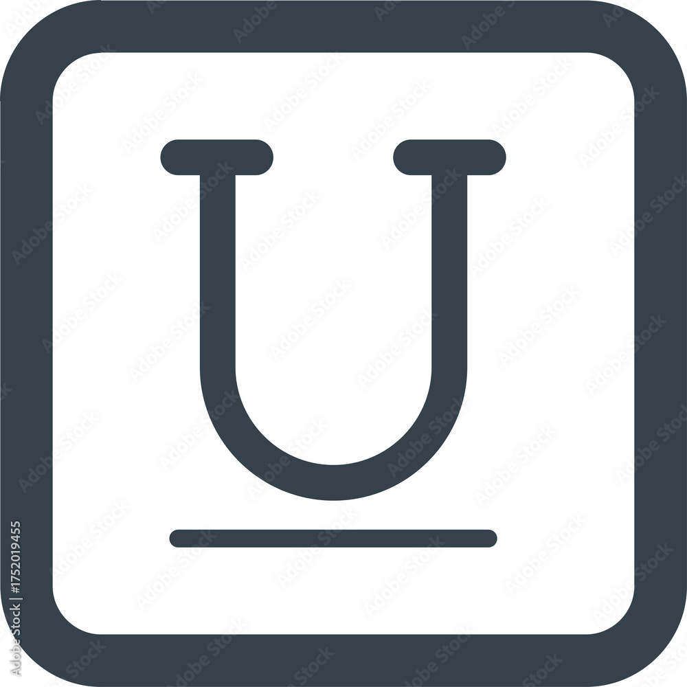 Simple dark blue rounded square with white underline and U shape symbol ...