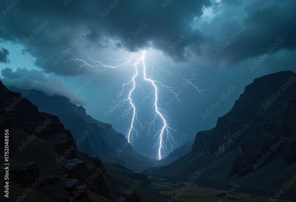 Epic Weather Phenomena Lightning Storm Over Dramatic Mountain Peaks ...