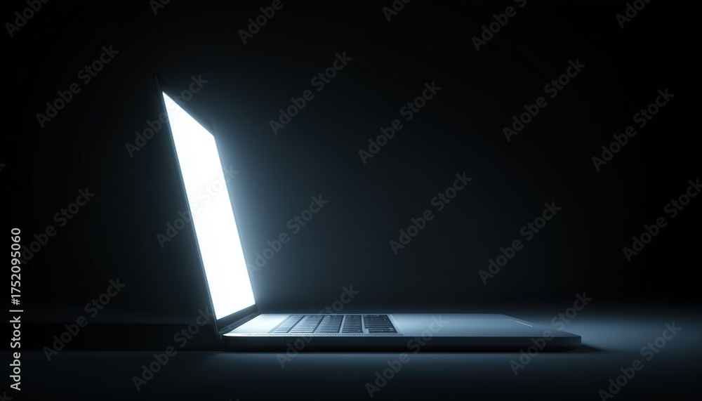 Bright And Glowing, A Laptop Sits With Its Lid Partially Closed ...