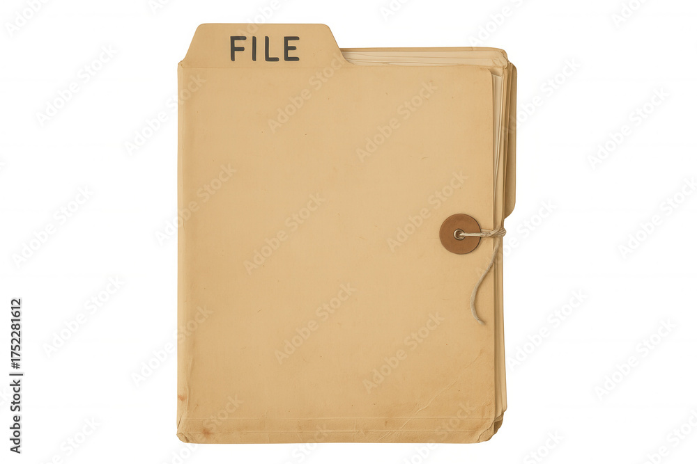 Manila file folder with file label, old paperwork and confidential ...