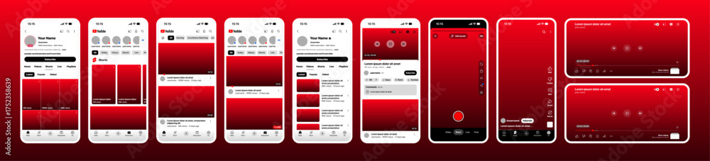 YouTube full interface mockup displaying homepage feed, video playback ...