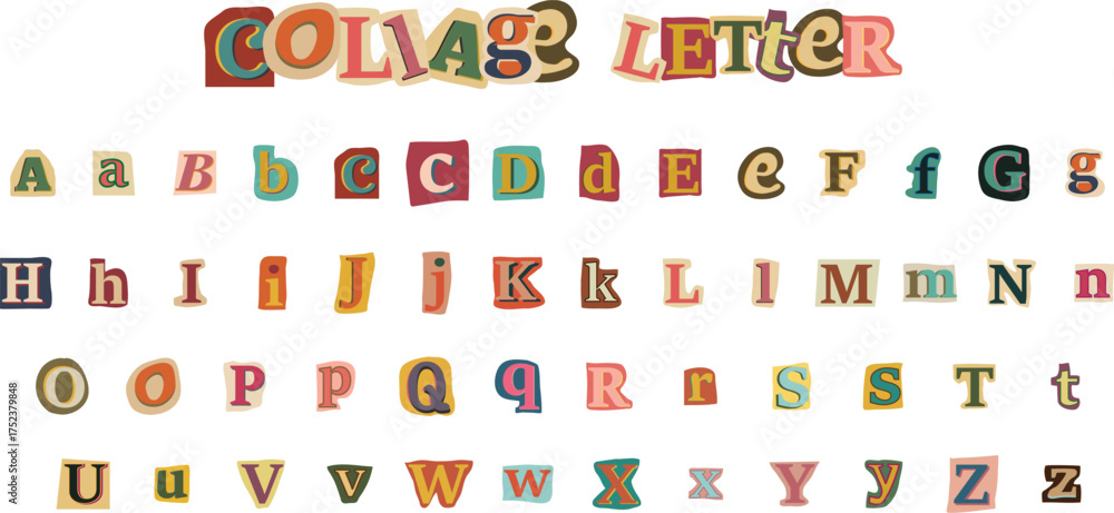 Alphabet collage abc capital and samll alphabetical font letter cutout ...