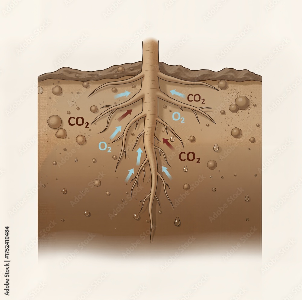 cross-section diagram of a plant root in soil illustrating the gas ...