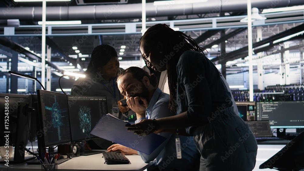 Foto de Stock System administration team collaborating on AI automation ...