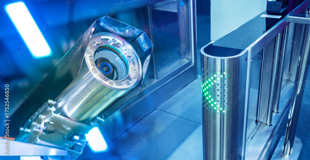 Surveillance camera and access control turnstile with green light ...