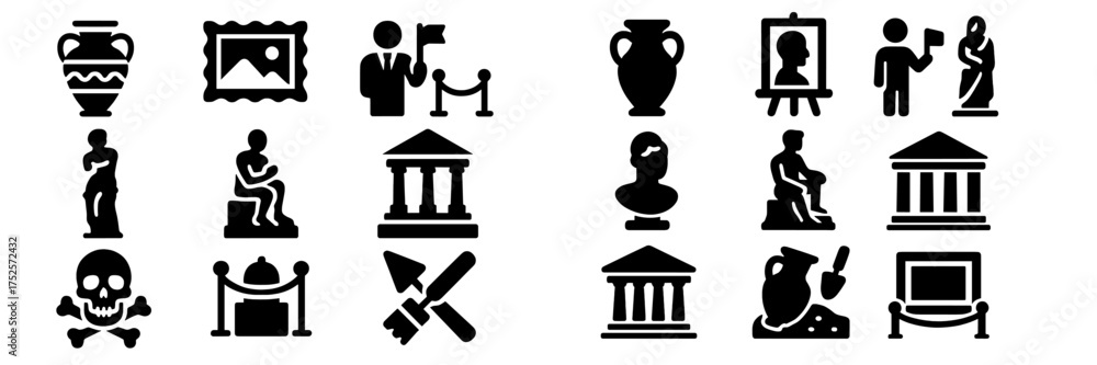 Variety of iconic museum symbols representing art, history, and culture ...