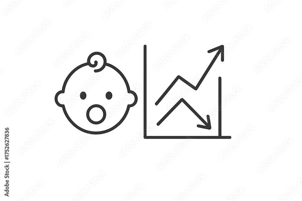 Birth rate trend analysis icon. Population growth and decline graph ...