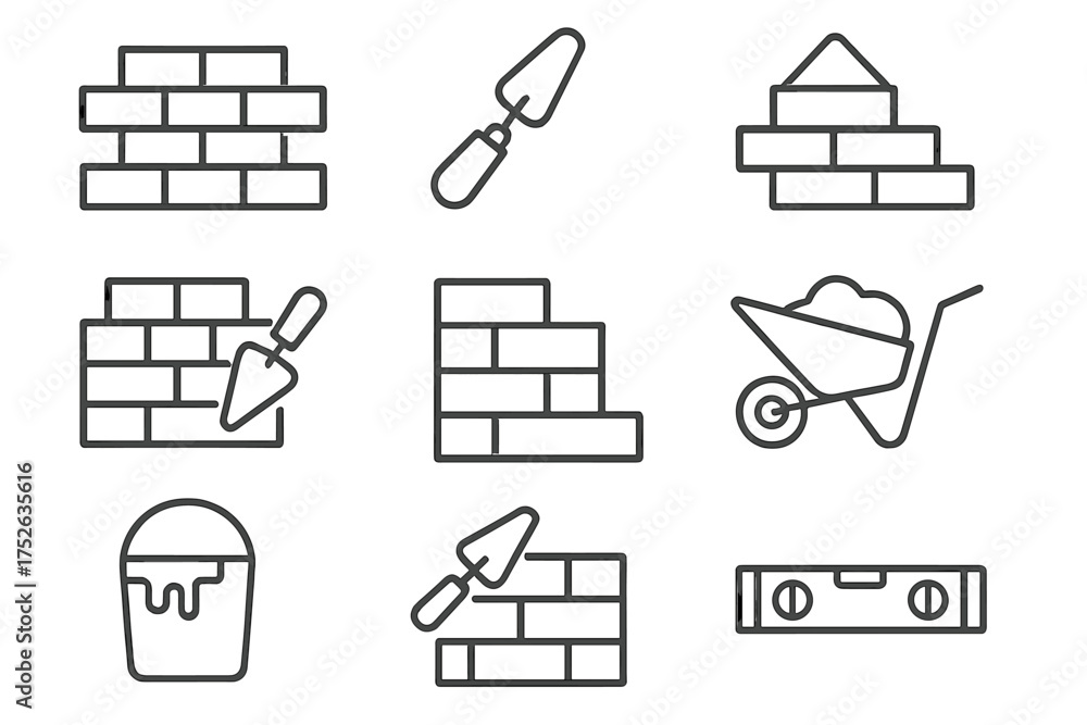 Image vectorielle Stock Construction icons set for bricklaying and ...