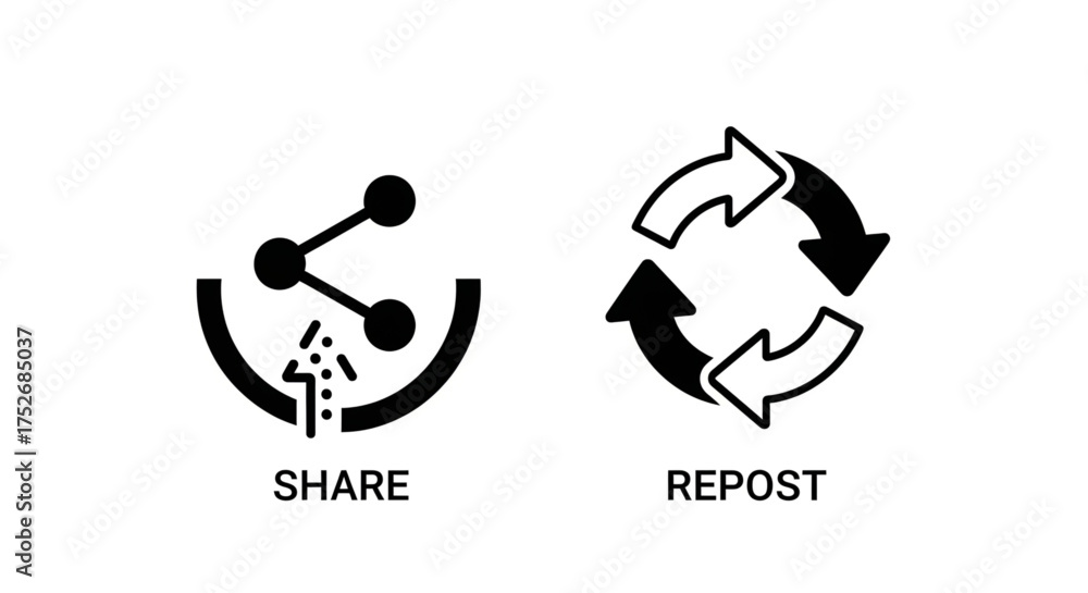 Stock-Vektorgrafik „Share and repost icons in black and white ...