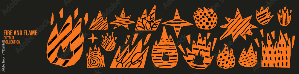 Collage fire and flame cut out shapes with jagged edges. Hand drawn ...