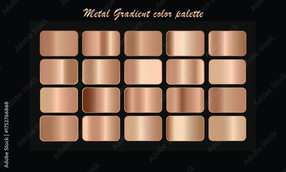 Collection of realistic metallic rose gold gradient swatches for design ...