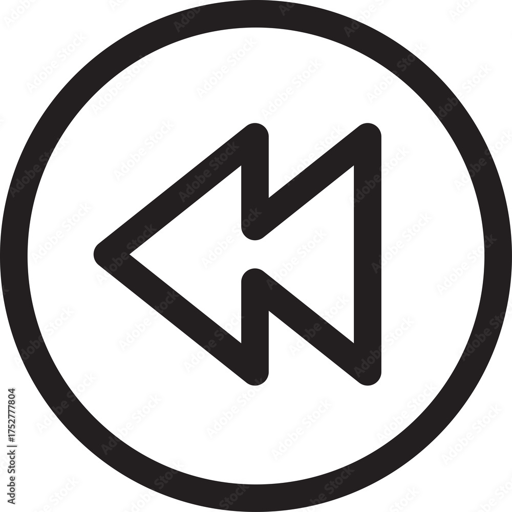 Bold Black Rewind Symbol With Thick Outline Inside A Circle On A ...