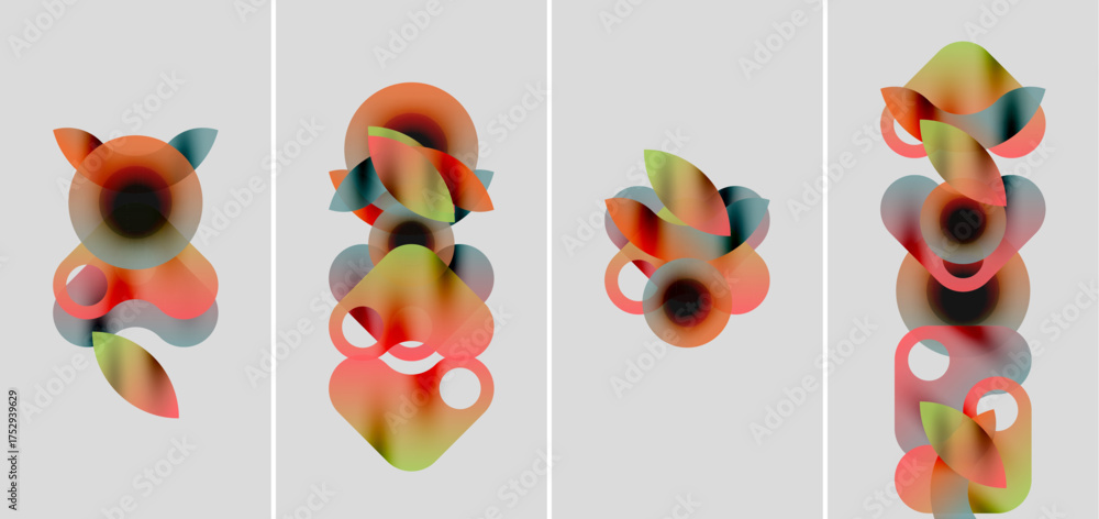 Abstract colorful shapes overlap, creating dynamic compositions. Soft ...