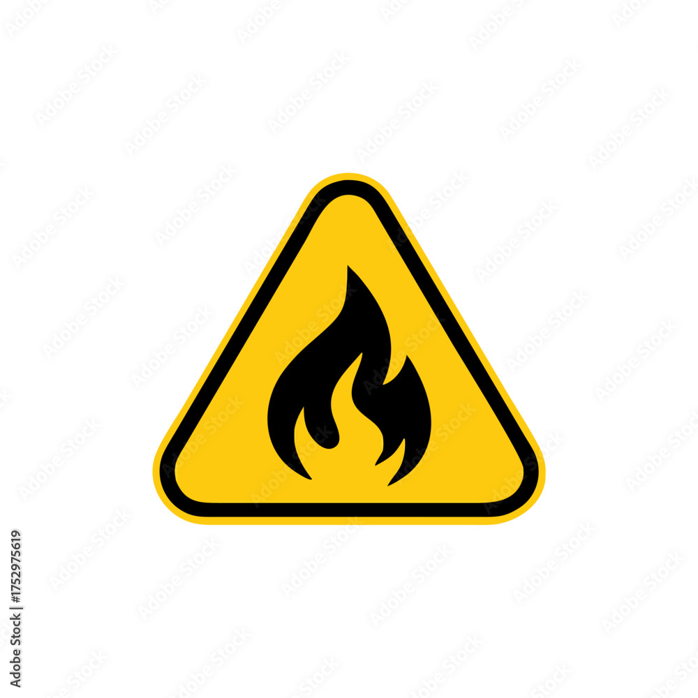 Fire warning sign on white. Fire warning sign in yellow triangle ...