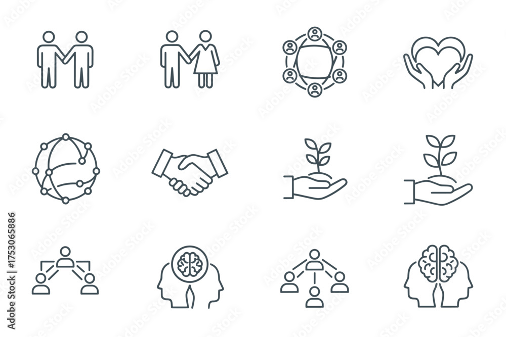 Image vectorielle Stock Line icon set about relationship, connection ...