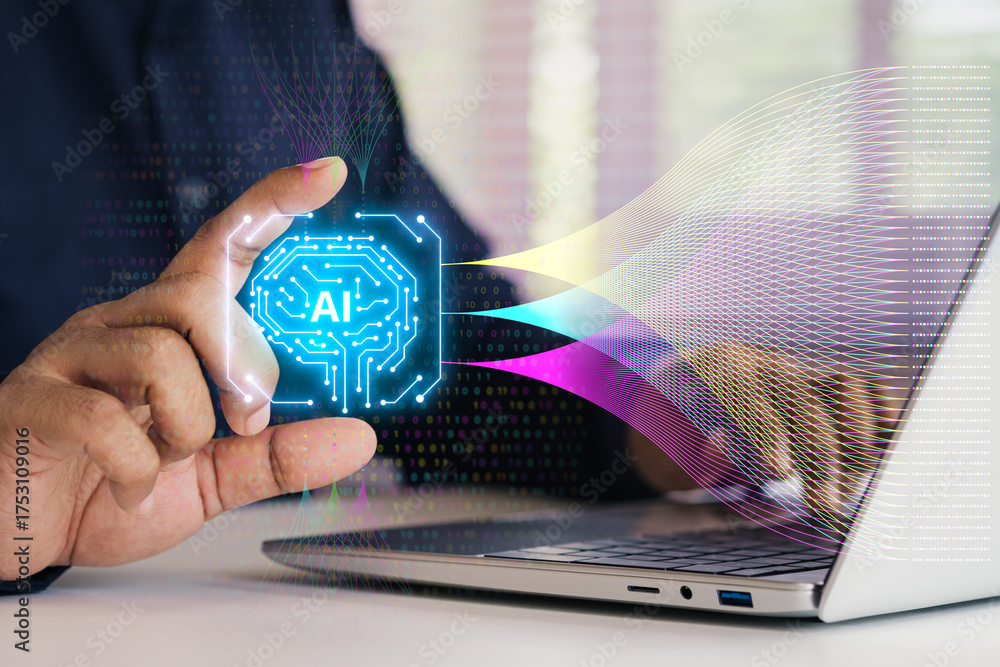 AI data analytics. Business data insights. Businessman use artificial ...